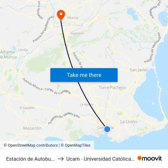 Estación de Autobuses de Cartagena to Ucam - Universidad Católica San ...