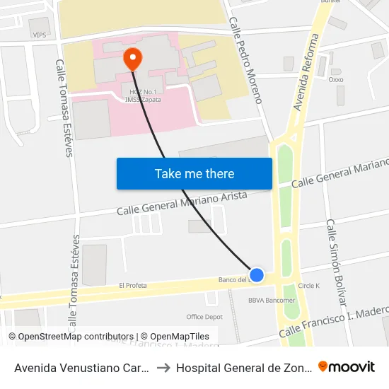 Avenida Venustiano Carranza, 700a a Hospital General de Zona UMF No1 ...