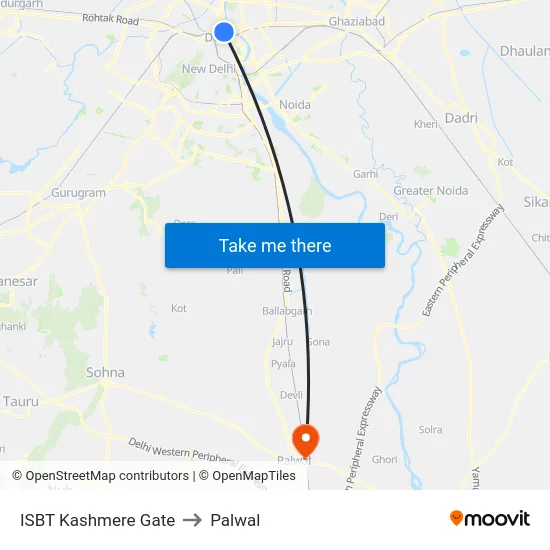ISBT Kashmere Gate to Palwal with public transportation
