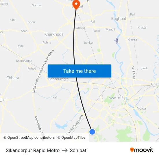 Sikanderpur Rapid Metro to Sonipat with public transportation