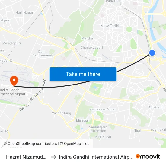 Hazrat Nizamuddin to Indira Gandhi International Airport with public ...