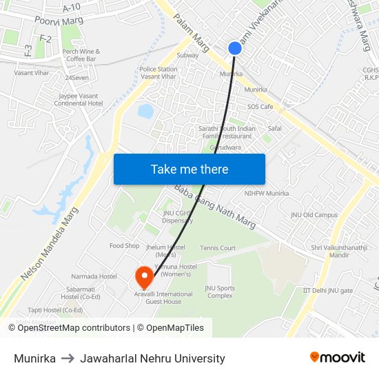 Munirka to Jawaharlal Nehru University with public transportation