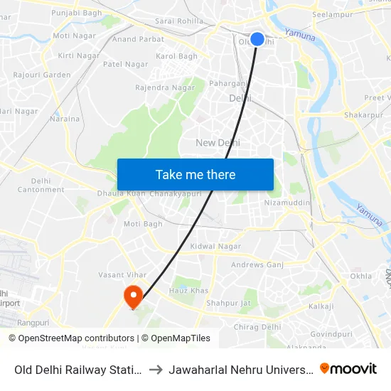 Old Delhi Railway Station to Jawaharlal Nehru University with public ...