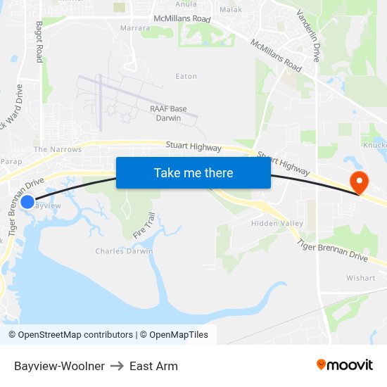 Bayview-Woolner to East Arm with public transportation