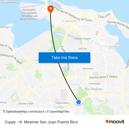 Cupey a Miramar San Juan Puerto Rico con transporte público