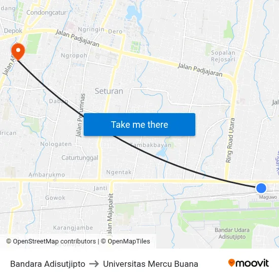 Bandara Adisutjipto ke Universitas Mercu Buana dengan transportasi umum