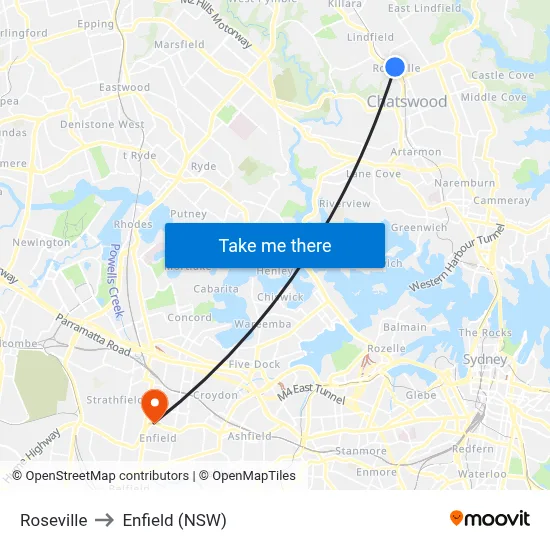 Roseville to Enfield (NSW) with public transportation