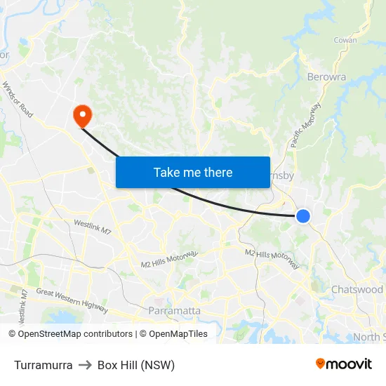 Turramurra to Box Hill (NSW) with public transportation