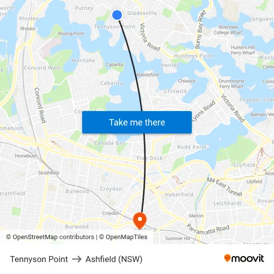 Tennyson Point to Ashfield (NSW) with public transportation