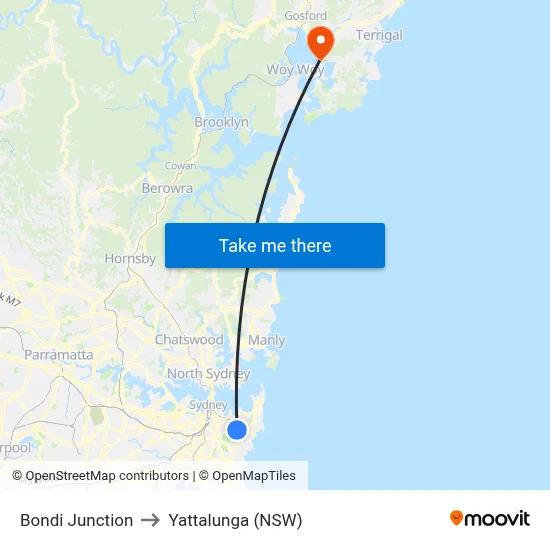 Bondi Junction a Yattalunga (NSW) con transporte público