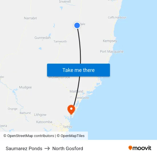 Saumarez Ponds to North Gosford with public transportation