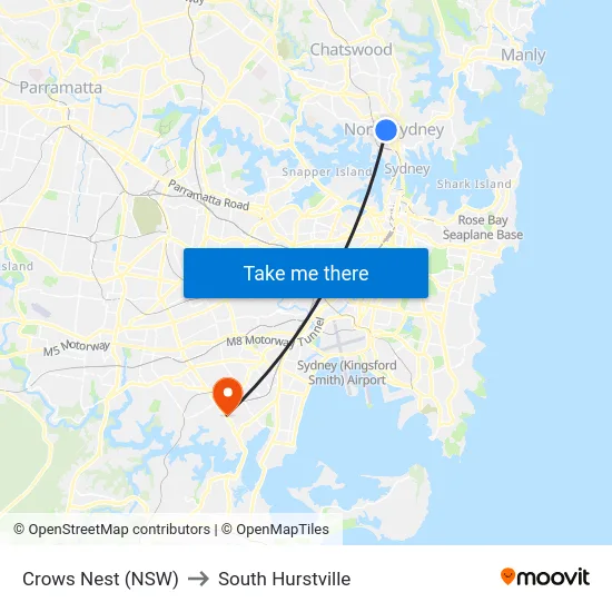 Crows Nest (NSW) to South Hurstville with public transportation