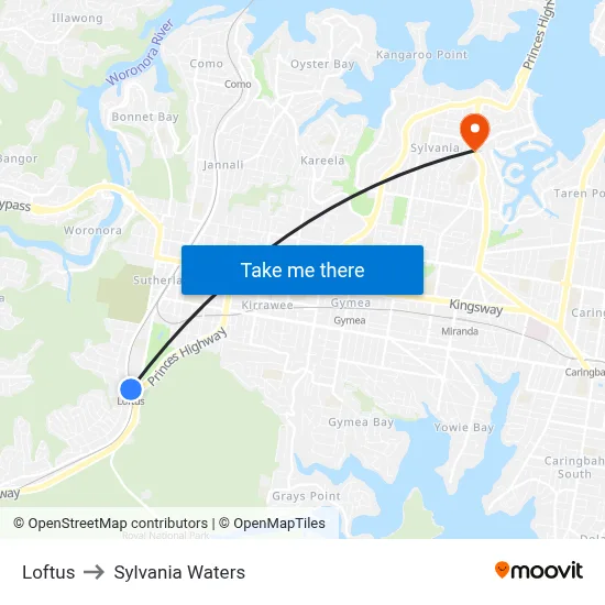 Loftus to Sylvania Waters with public transportation