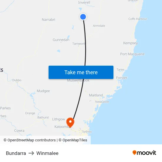 Bundarra to Winmalee with public transportation