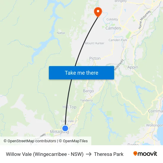 Willow Vale (Wingecarribee - NSW) to Theresa Park with public ...