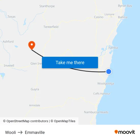 Wooli to Emmaville with public transportation