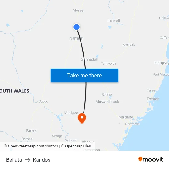 Bellata to Kandos with public transportation