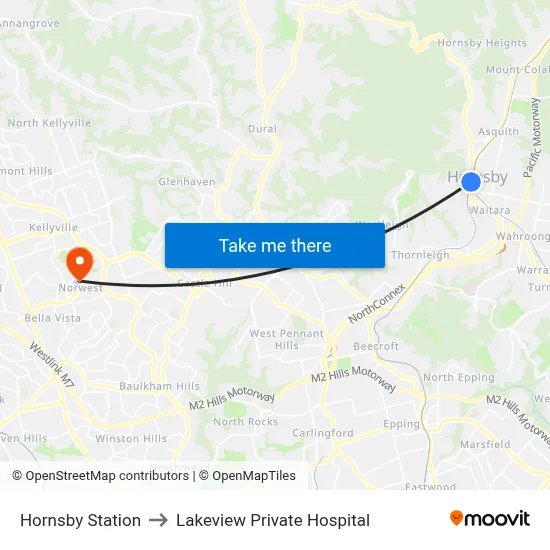 Hornsby Station to Lakeview Private Hospital with public transportation