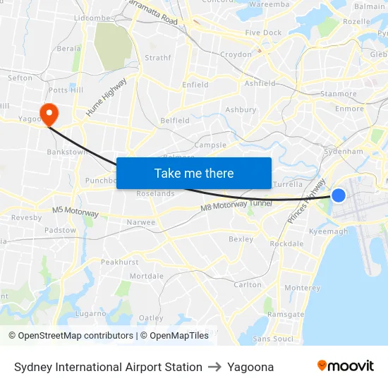 Sydney International Airport Station to Yagoona with public transportation