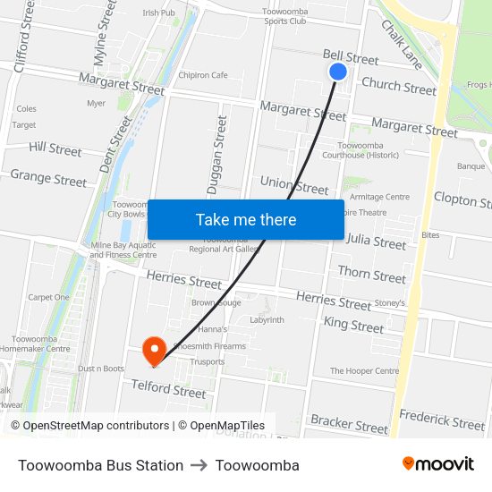 Toowoomba Bus Station to Toowoomba with public transportation