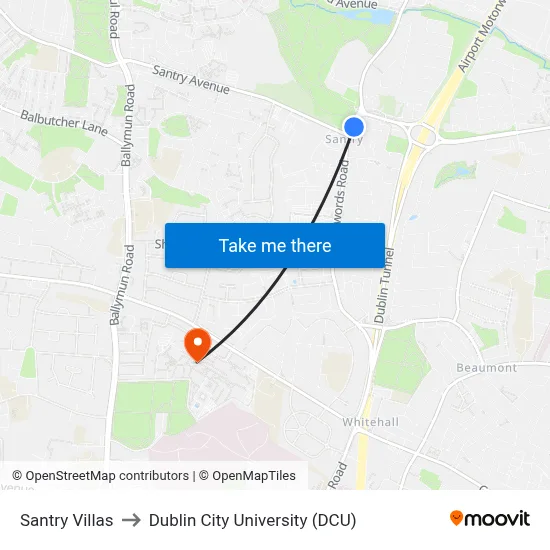 Santry Villas to Dublin City University (DCU) with public transportation