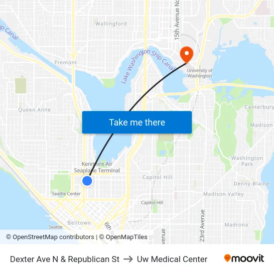 Dexter Ave N & Republican St to Uw Medical Center with public ...