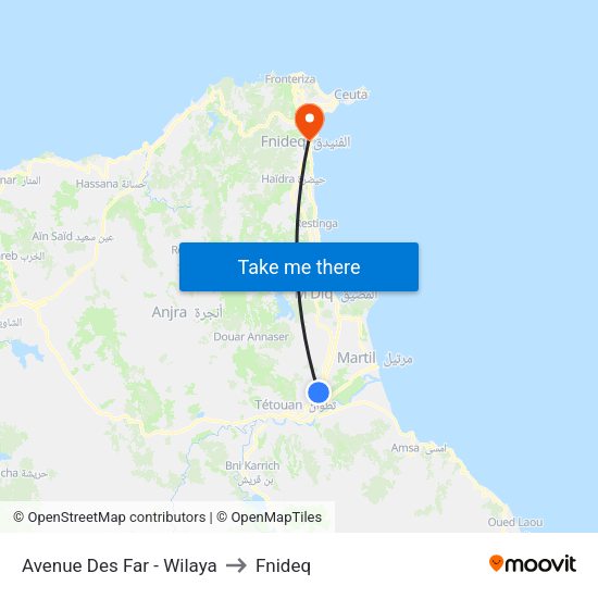 Avenue Des Far - Wilaya to Fnideq with public transportation