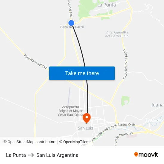 La Punta a San Luis Argentina con transporte público