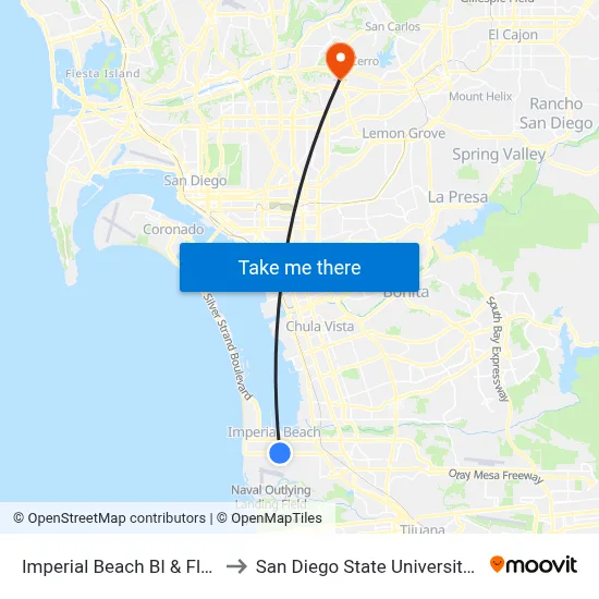 Imperial Beach Bl & Florida St to San Diego State University (SDSU ...