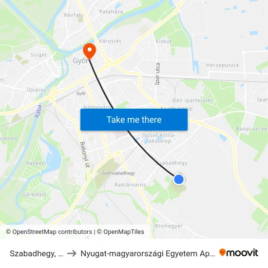 Szabadhegy, Új Köztemető to Nyugat-magyarországi Egyetem Apáczai Csere ...