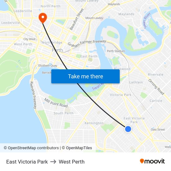 East Victoria Park to West Perth with public transportation