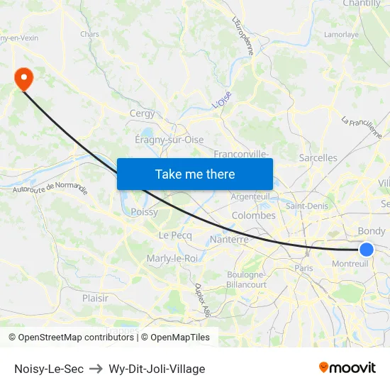 Noisy-Le-Sec to Wy-Dit-Joli-Village with public transportation