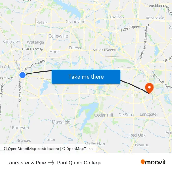 Lancaster & Pine a Paul Quinn College con transporte público