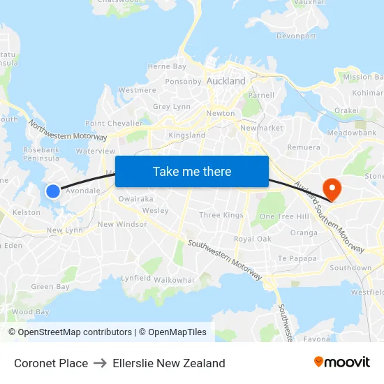 Coronet Place to Ellerslie New Zealand with public transportation