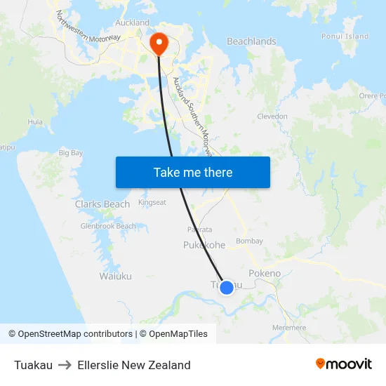 Tuakau to Ellerslie New Zealand with public transportation