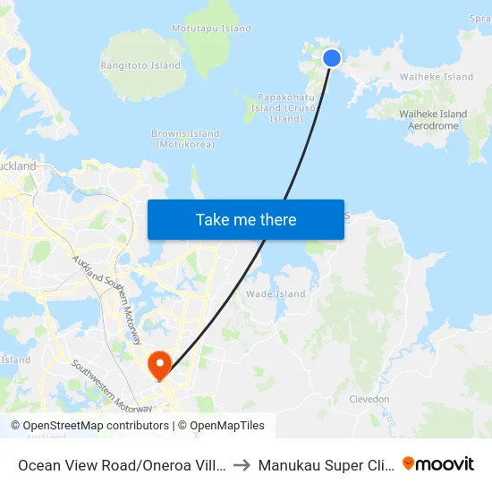 Ocean View Road/Oneroa Village to Manukau Super Clinic with public ...