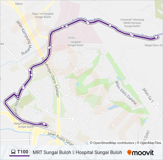 T100 Route: Schedules, Stops & Maps - MRT Sungai Buloh ↺ Hospital ...