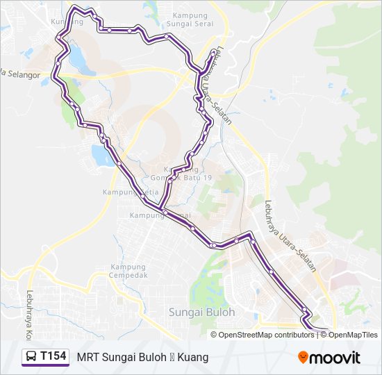 Laluan T154: Jadual Waktu, Hentian & Peta - MRT Sungai Buloh ↺ Kuang ...