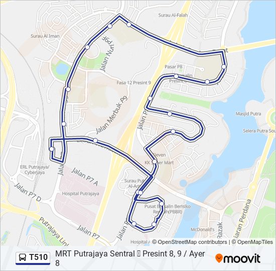 t510 Route: Schedules, Stops & Maps - MRT Putrajaya Sentral ↺ Presint 8, 9 / Ayer 8 (Updated)