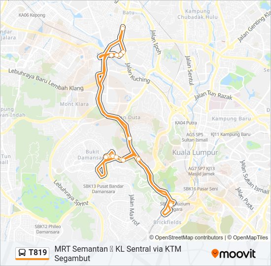 T819 Route: Schedules, Stops & Maps - MRT Semantan ↺ KL Sentral via KTM Segambut (Updated)