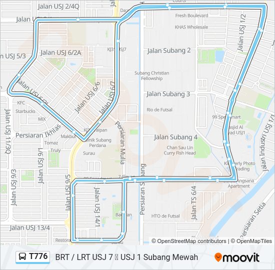 Laluan T776: Jadual Waktu, Hentian & Peta - Brt / LRT USJ 7 ↺ USJ 1 ...