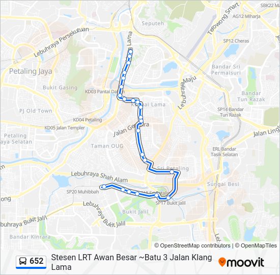 652 Route: Schedules, Stops & Maps - Stesen LRT Awan Besar (Updated)