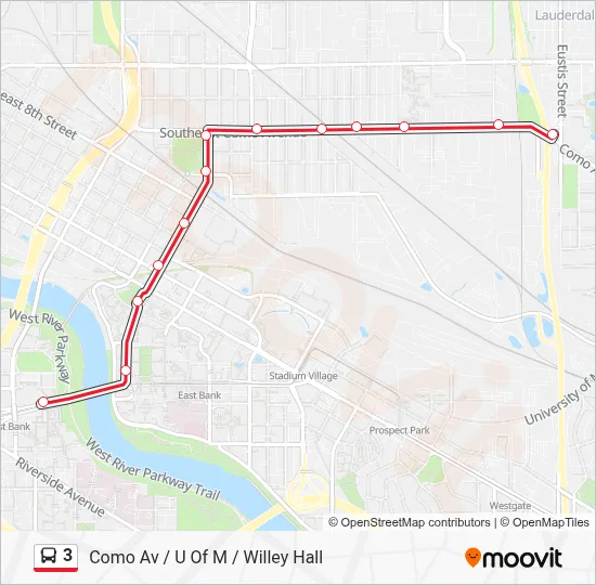 3 Route: Schedules, Stops & Maps - Como Av / U Of M / Willey Hall (Updated)