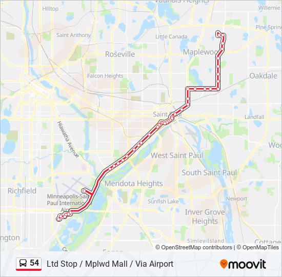 54 Route: Schedules, Stops & Maps - Ltd Stop / Mplwd Mall / Via Airport ...