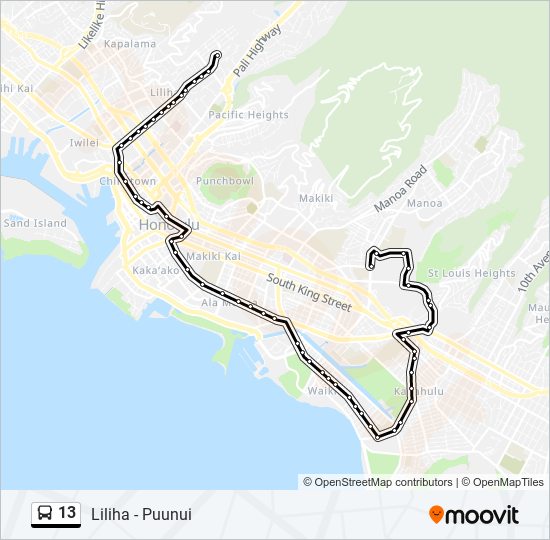 13 Route: Schedules, Stops & Maps - Liliha - Puunui (Updated)