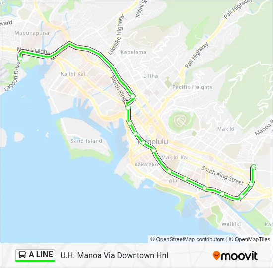 A LINE Route: Schedules, Stops & Maps - U.H. Manoa Via Downtown Hnl ...