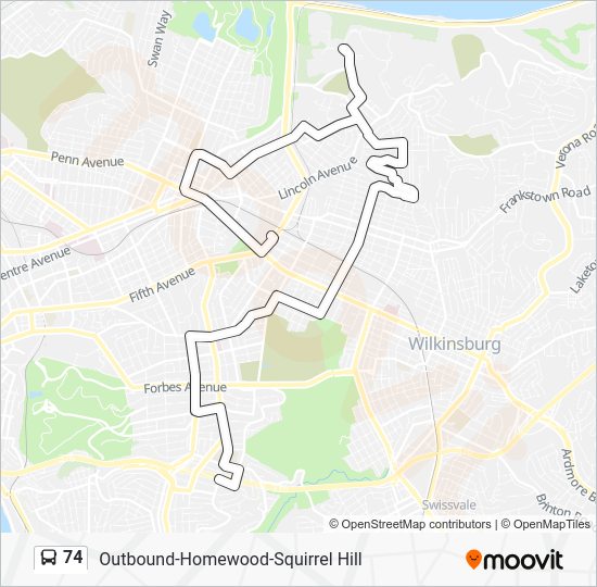 74 Route: Schedules, Stops & Maps - Outbound-Squirrel Hill (Updated)