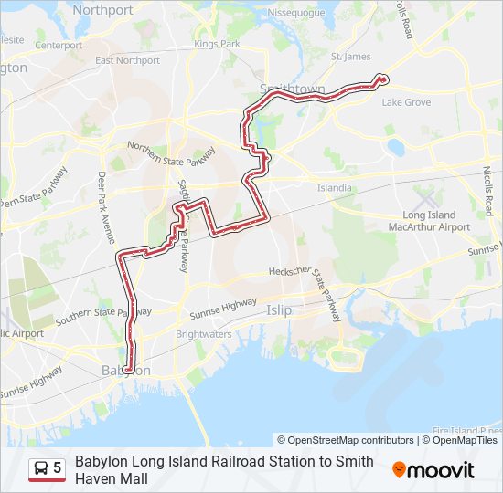 5 Route: Schedules, Stops & Maps - Babylon Railroad Via Central Islip ...