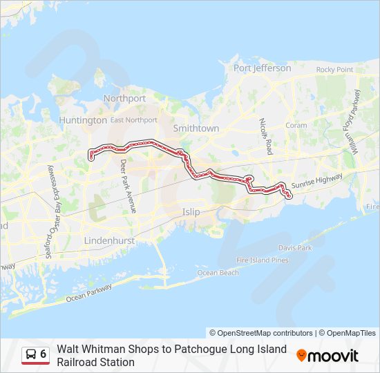 6 Route: Schedules, Stops & Maps - Walt Whitman Shops Via Central Islip ...