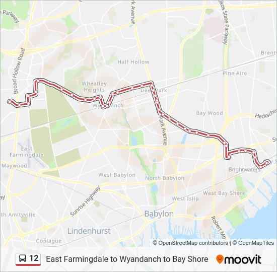 12 Route: Schedules, Stops & Maps - Bay Shore Via Wyandanch (Updated)